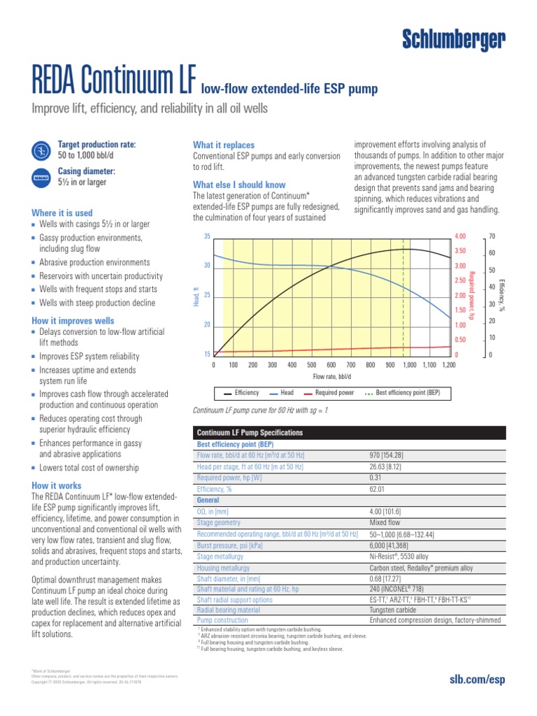 REDA Continuum LF Product Sheet - 7483196 - 01 | PDF | Pump | Materials