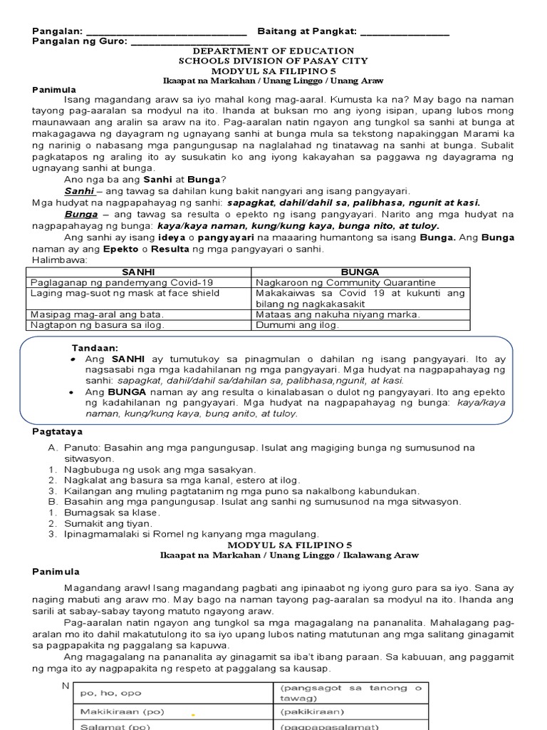 Filipino 5 Q4 Week 1 | PDF
