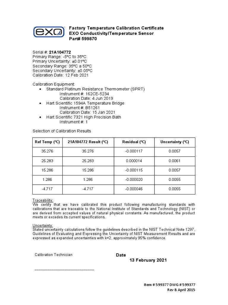 Factory Calibration Certificate for Sensor 599870 | PDF | Technology ...