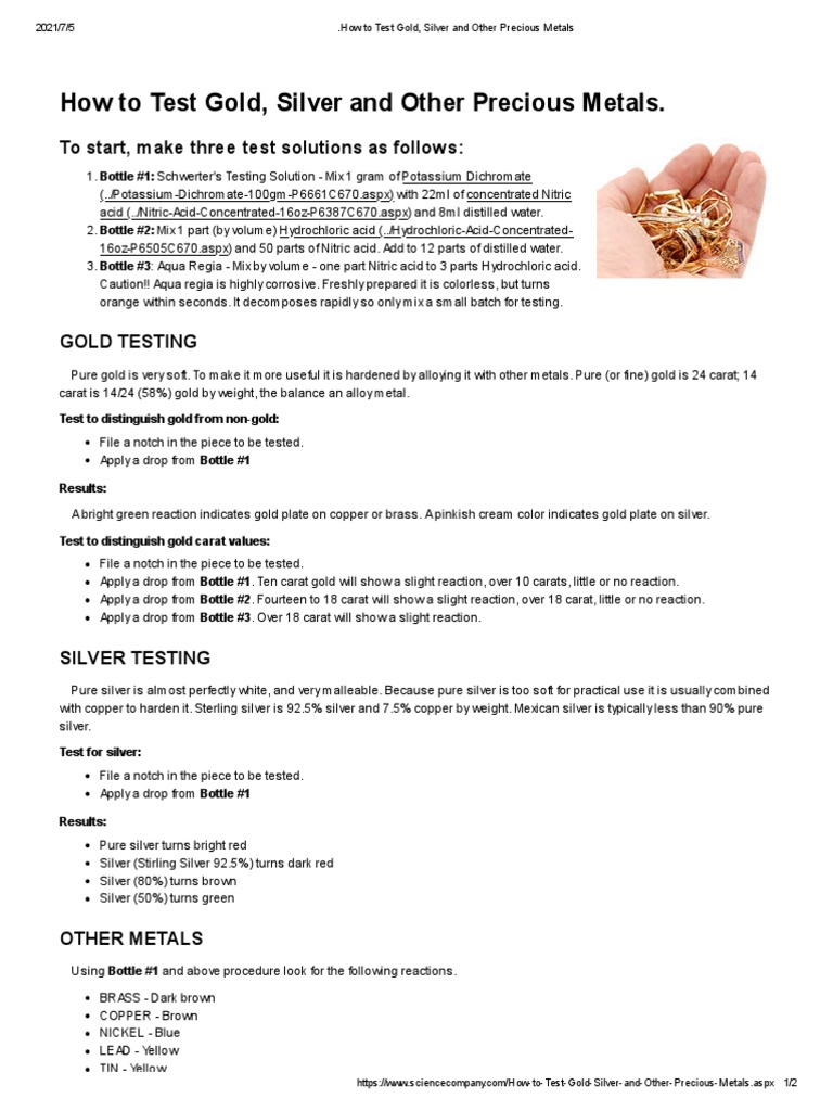 How To Test Gold, Silver and Other Precious Metals | PDF | Fineness ...