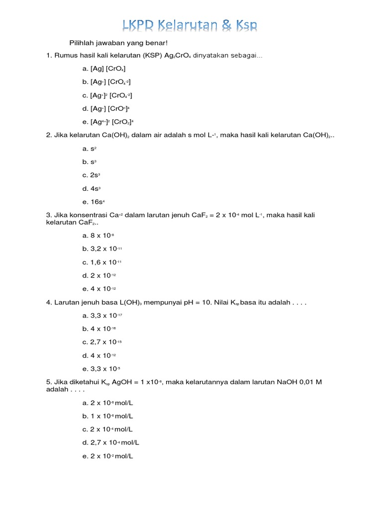 Ksp Dan Kelarutan Senyawa Kimia Pdf Sains Matematika