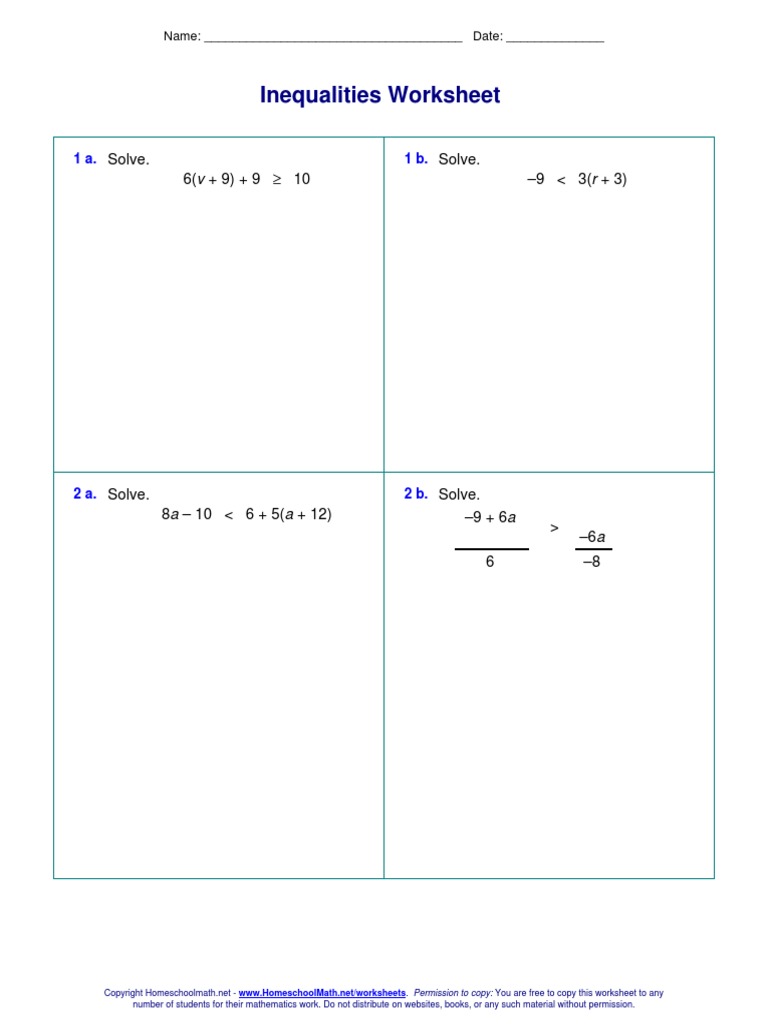 Linear Inequalities Worksheet | PDF