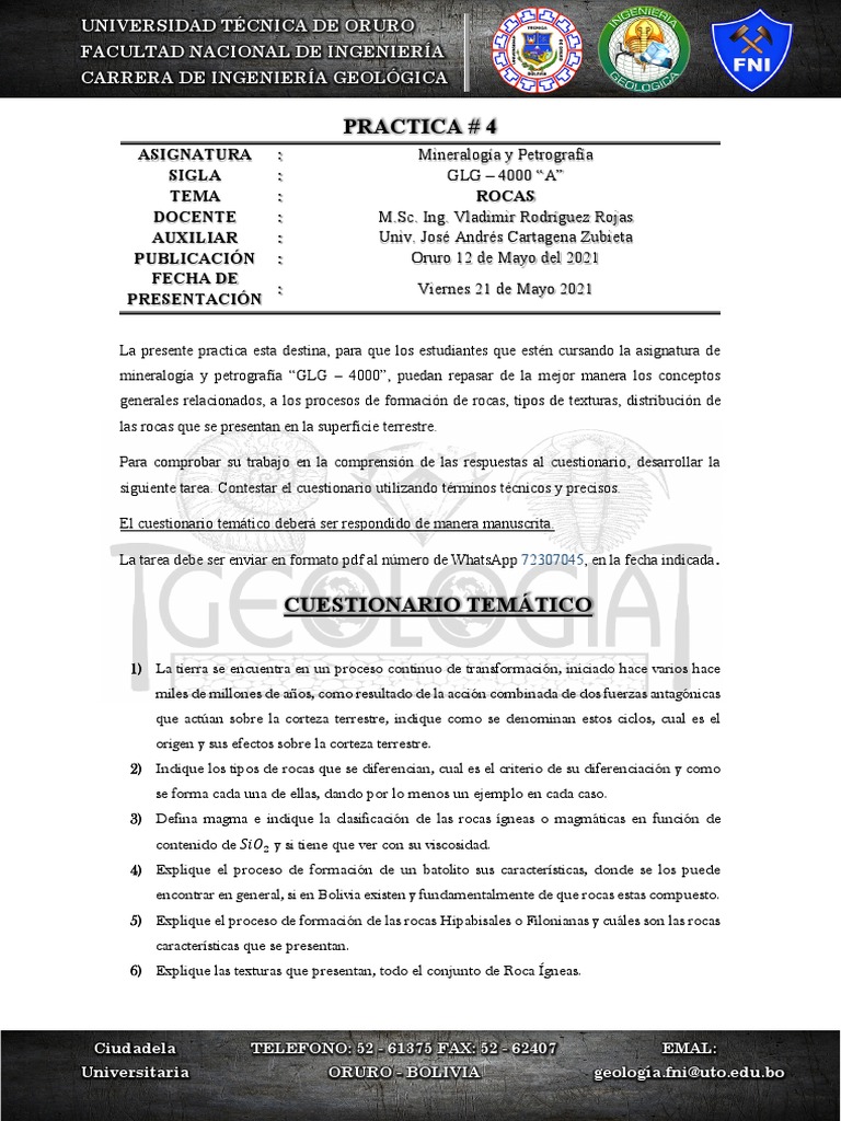 Practica # 4 Dique de Colas | PDF | Roca clástica | Roca (geología)