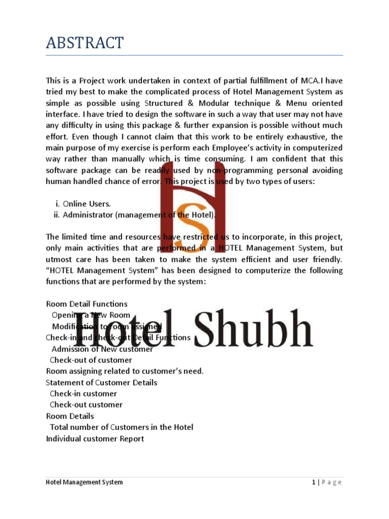 Automating Hotel Management Functions through a Computerized System ...