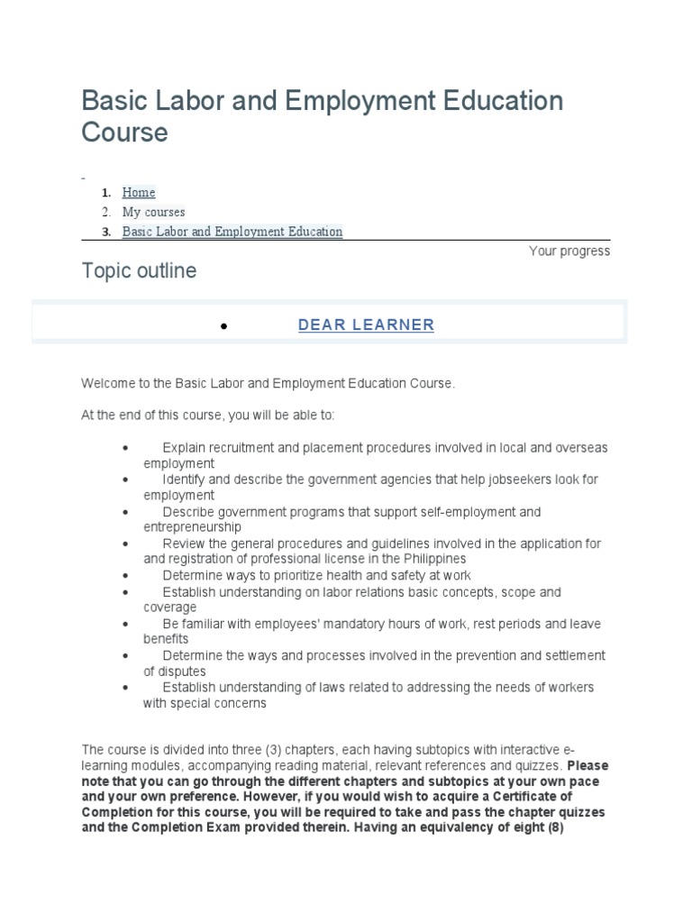 Basic Labor and Employment Education Course | PDF | Employment | Justice