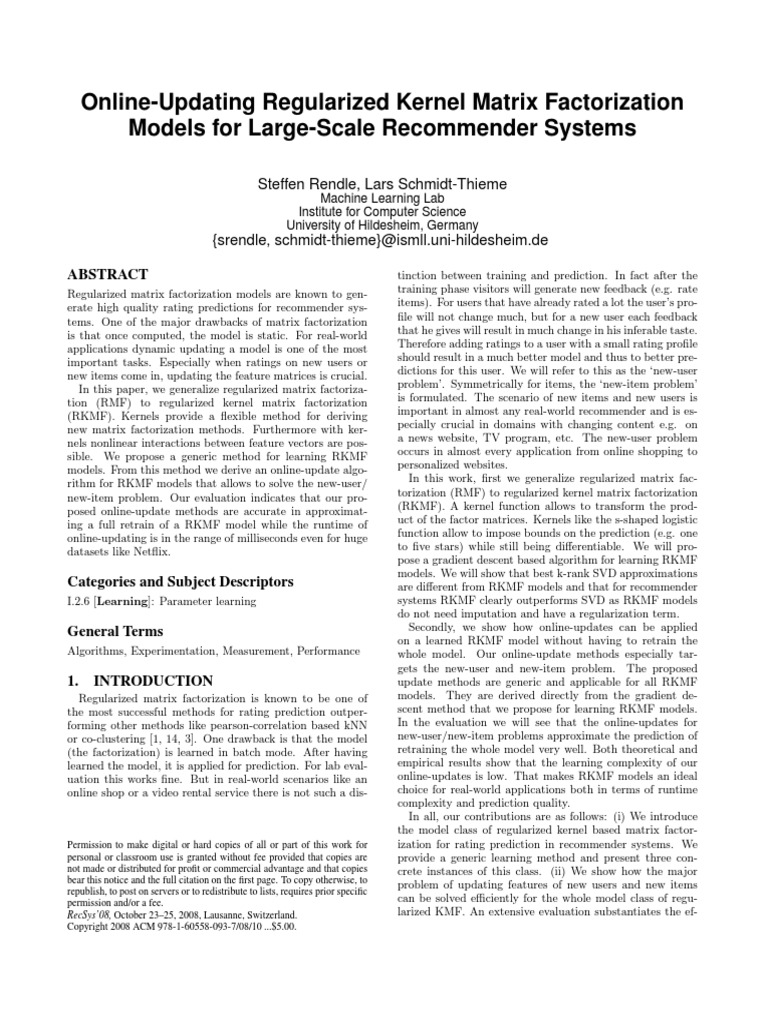 Kernel Matrix Factorization Models Pdf Matrix Mathematics Functions And Mappings