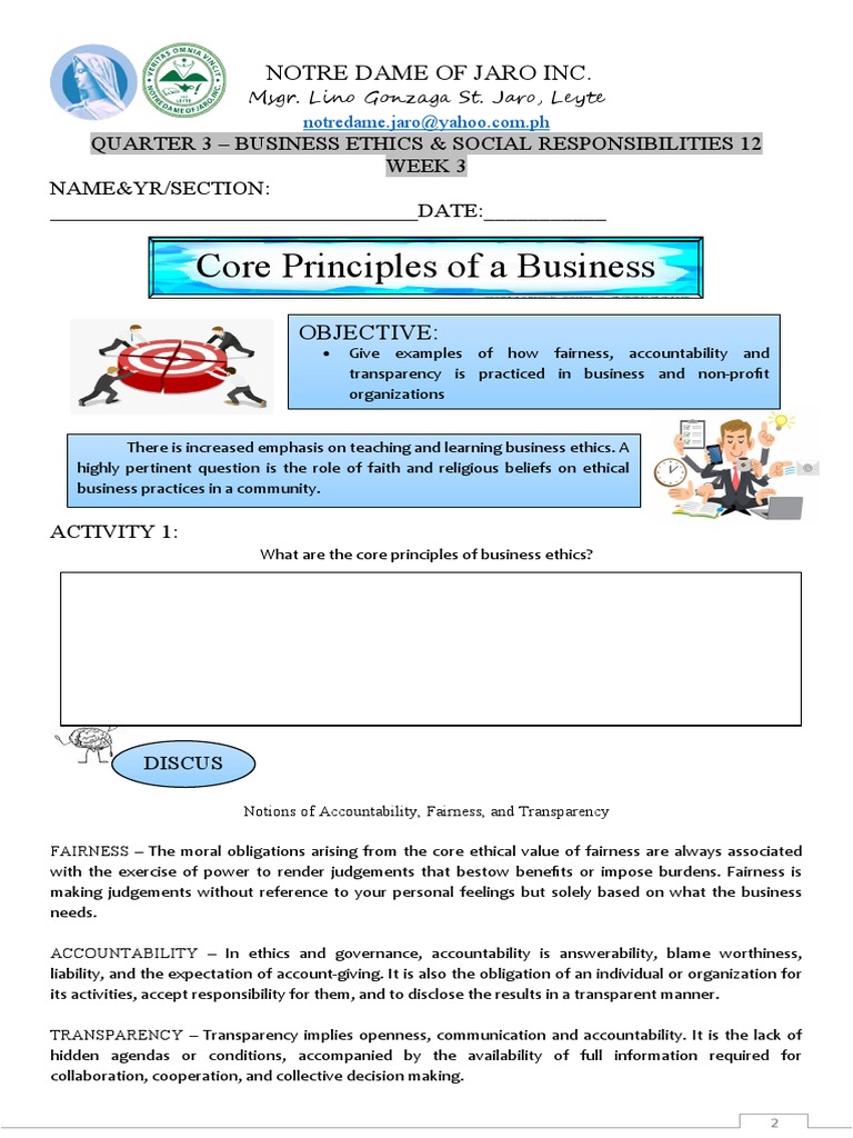 Core Principles of A Business: Notre Dame of Jaro Inc | PDF | Business ...