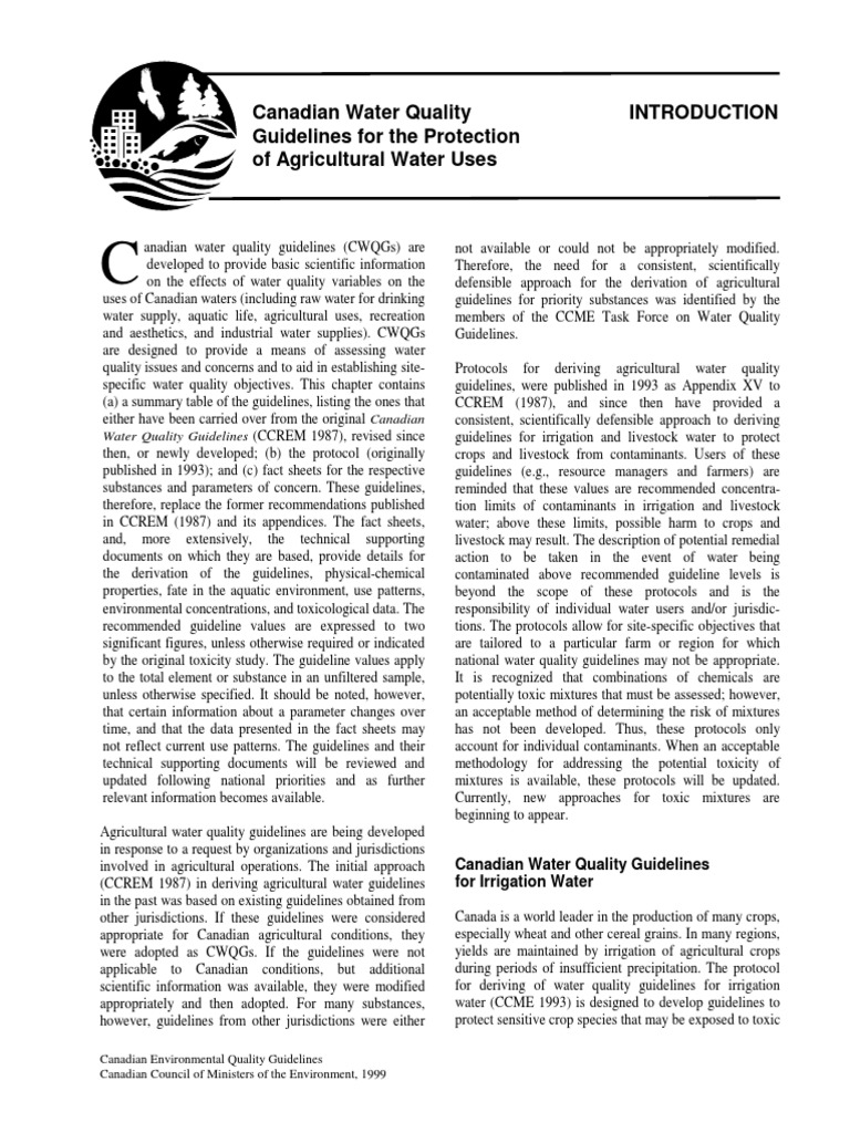 Canadian Water Quality Guidelines For The Protection of Agricultural ...
