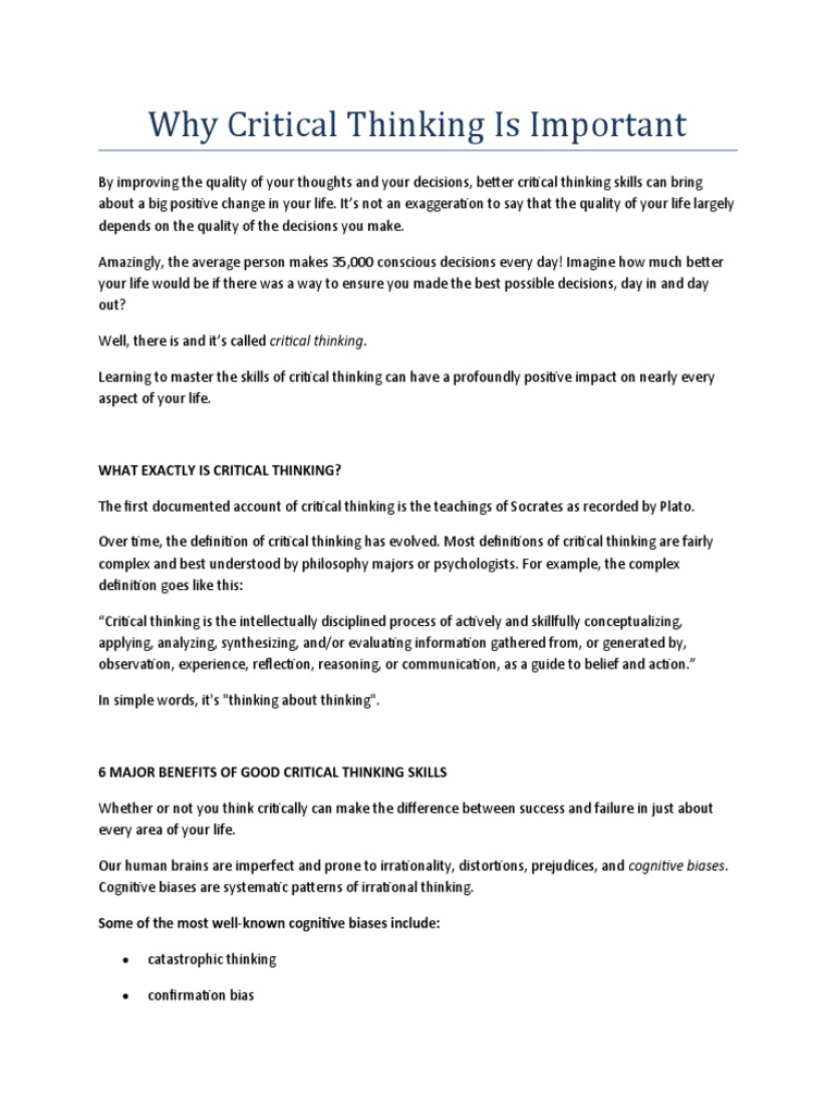 Why Critical Thinking Is Important | Download Free PDF | Critical ...