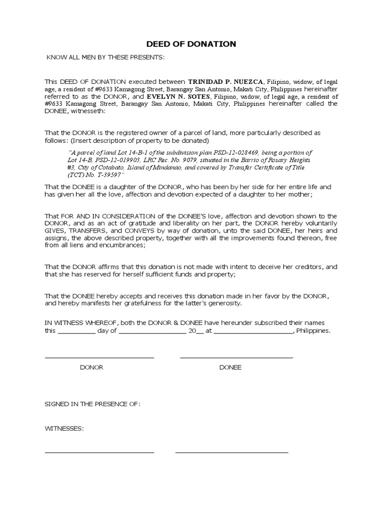 Deed of Donation | PDF | Philippines | Property Law