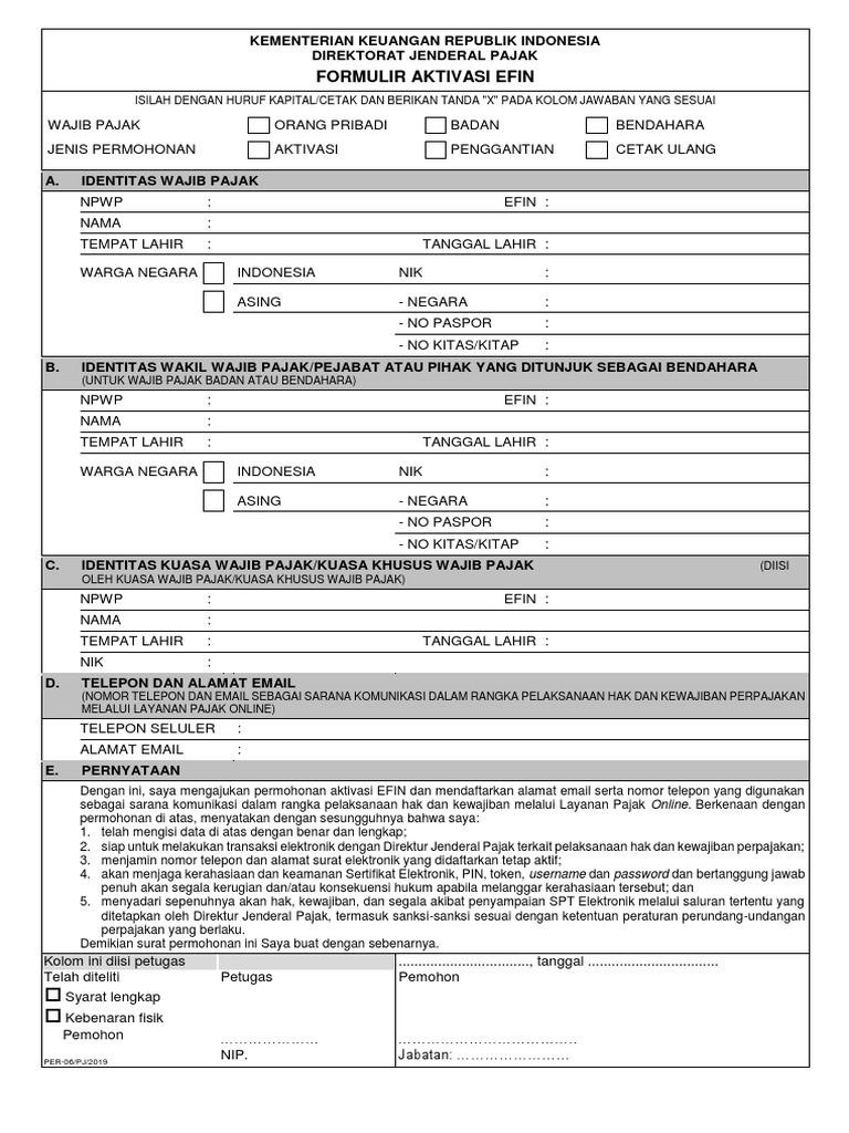 Aktivasi EFIN Wajib Pajak 2019 | PDF