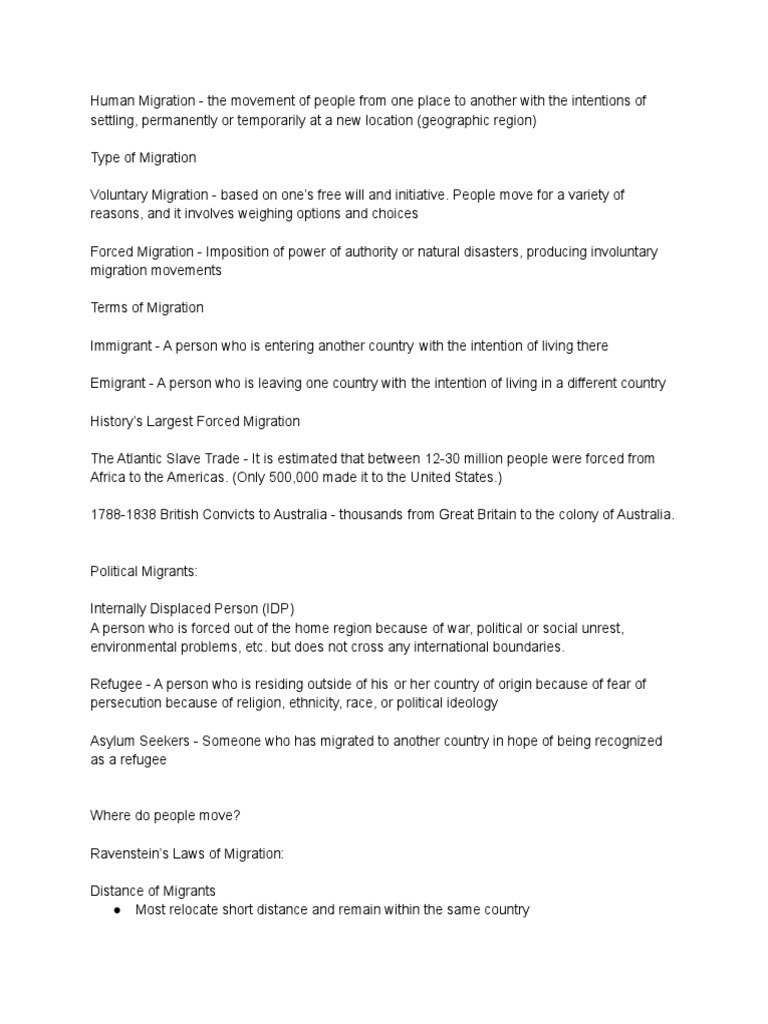 Migration NOTES GEOGRAPHY | PDF | Human Migration | Cultural Globalization