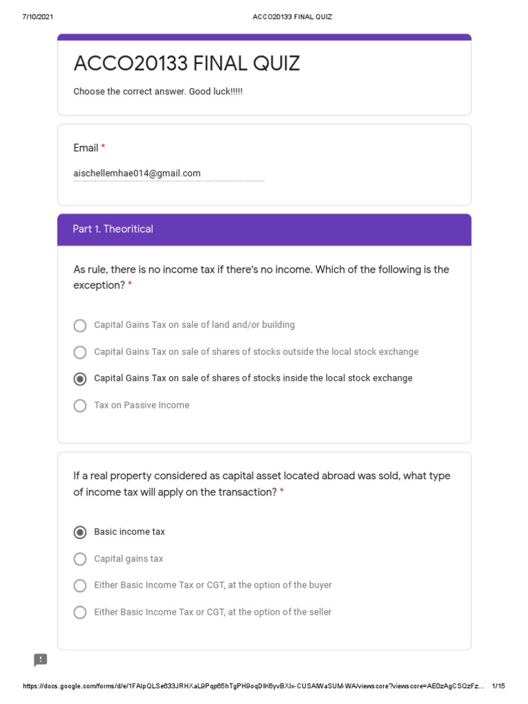 InTax Final Quiz (Unit 7-9) | PDF | Capital Gains Tax | Taxes