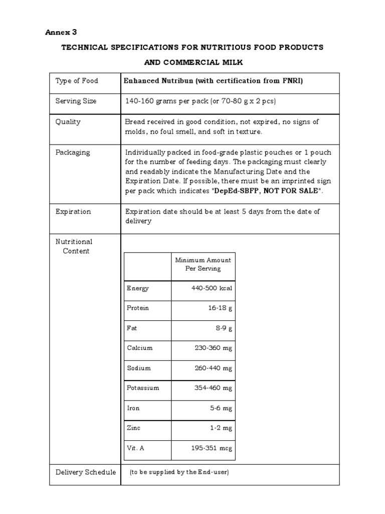 Annex 3 Technical Specifications For Nutritious Food Products and ...