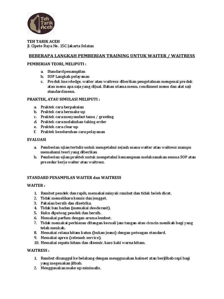 Pelatihan Waiter dan Waitress Efektif | PDF | Memasak, Makanan, & Anggur