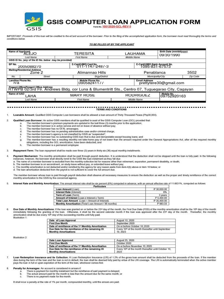Computer Loan Application Form Fillable | PDF