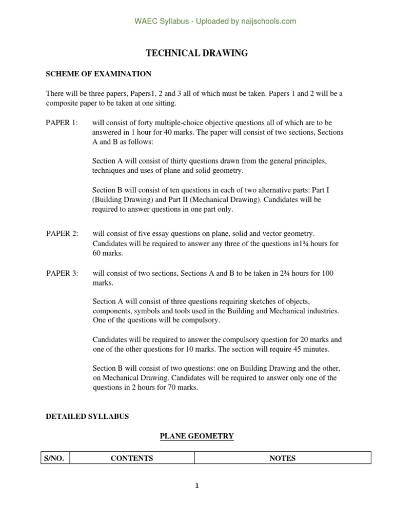 WAEC Syllabus For Technical Drawing | Download Free PDF | Technical ...