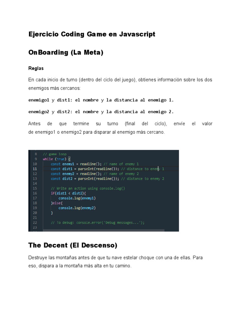 Ejercicio Coding Game en Javascript | PDF