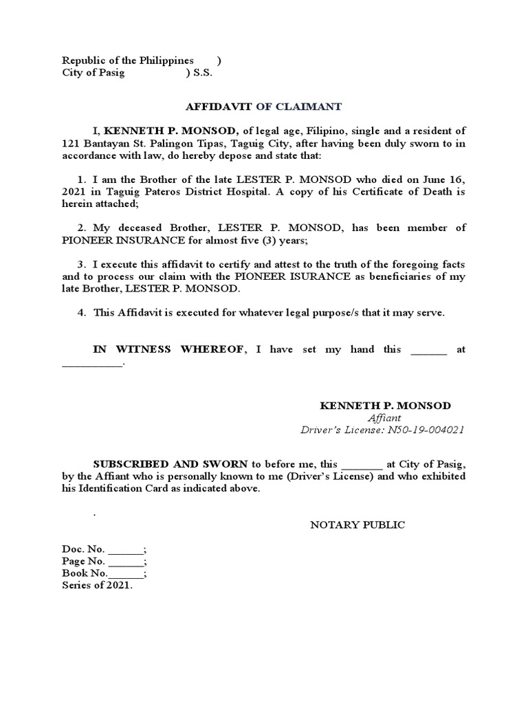 Affidavit of Claimant | PDF