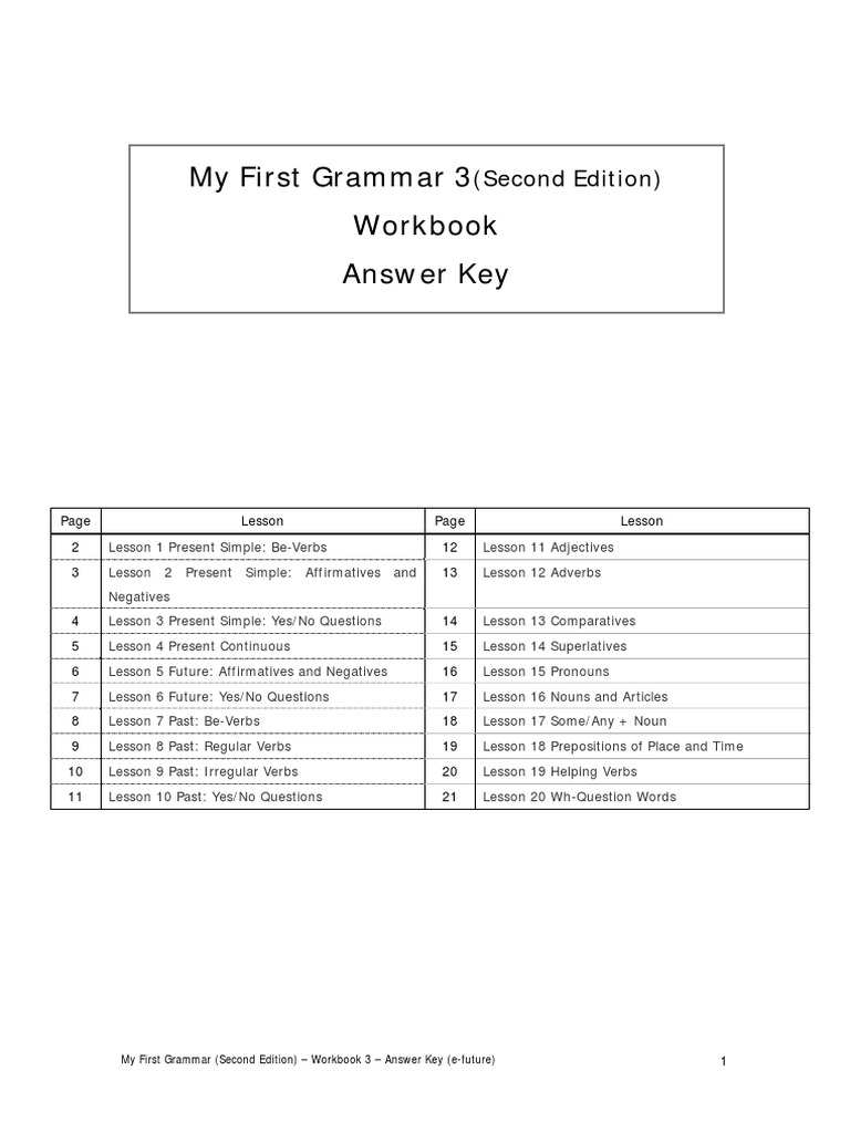 My First Grammar 3 Workbook Answer Key: (Second Edition) | PDF | Verb ...