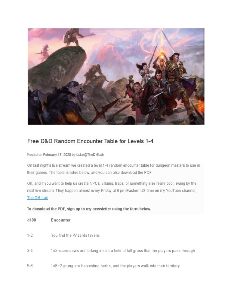 Random Encounter Table For Levels 1-4 | PDF | Leisure
