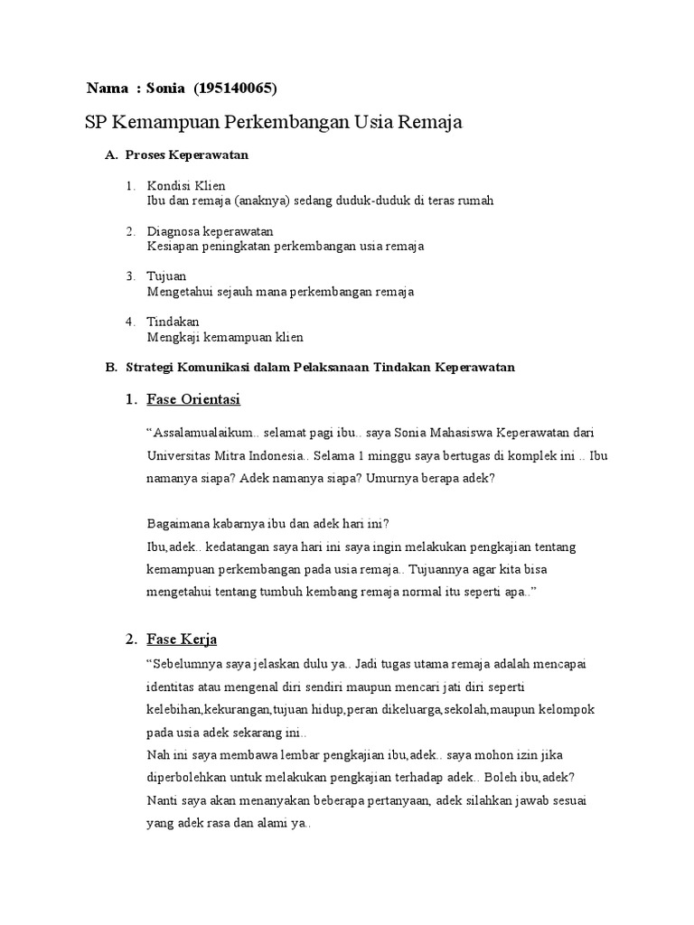 SP Remaja Sehat Sonia | PDF | Pengembangan Diri