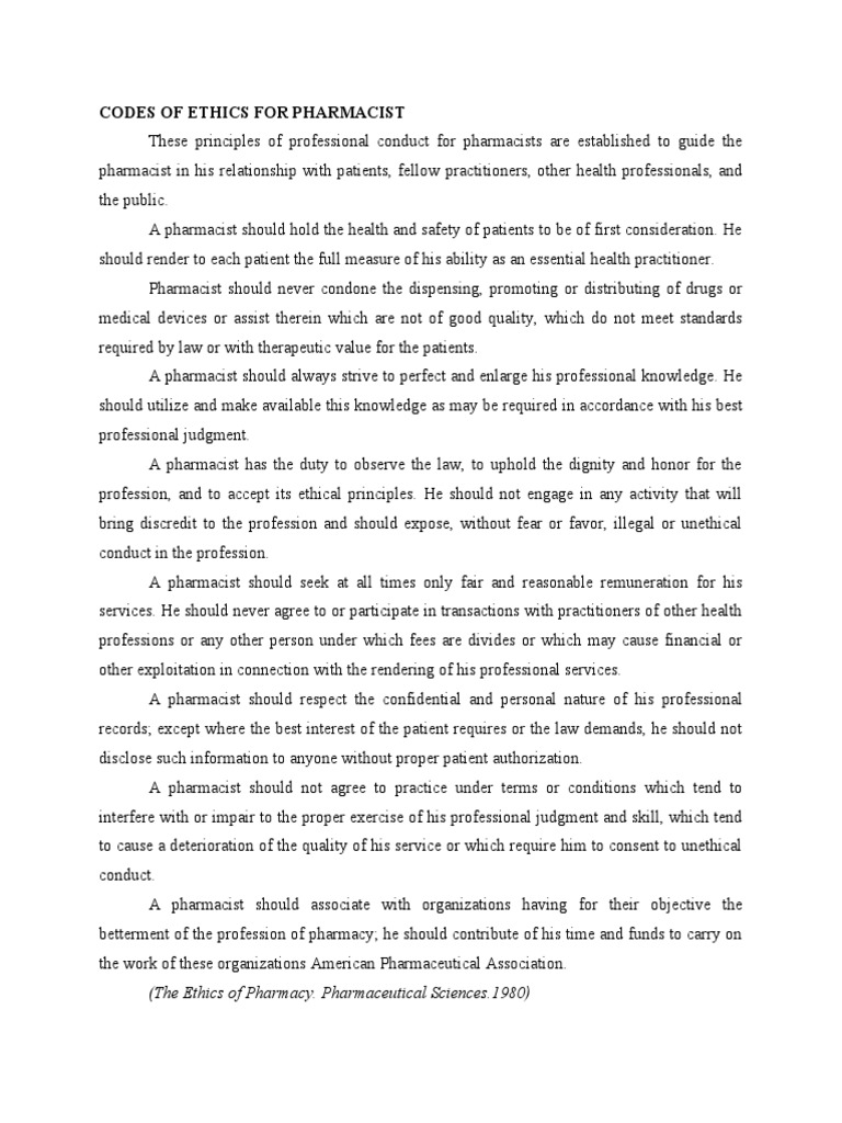3.code Ethics For Pharmacist | PDF | Pharmacy | Physician