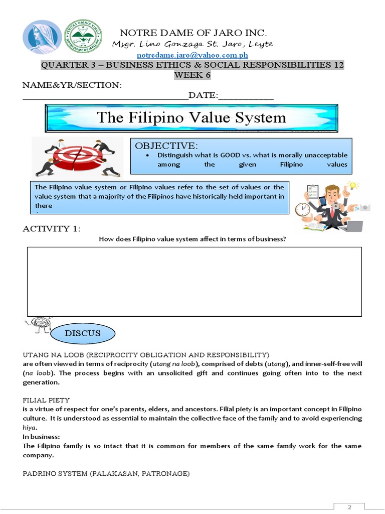 The Filipino Value System: Notre Dame of Jaro Inc | PDF | Value (Ethics ...
