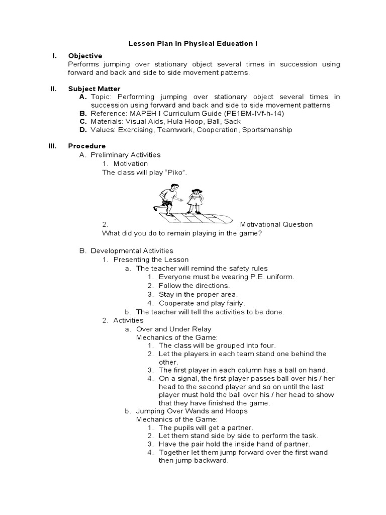 Lesson Plan in PE I - March 9, 2018 | PDF | Physical Education | Behavior Modification
