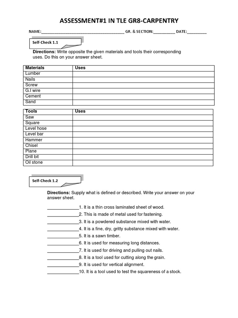 Construction Tools & Materials Quiz | PDF | Home & Garden
