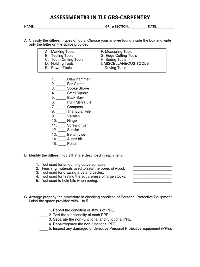 gr8 Carpentry Assessment 3.3 | PDF