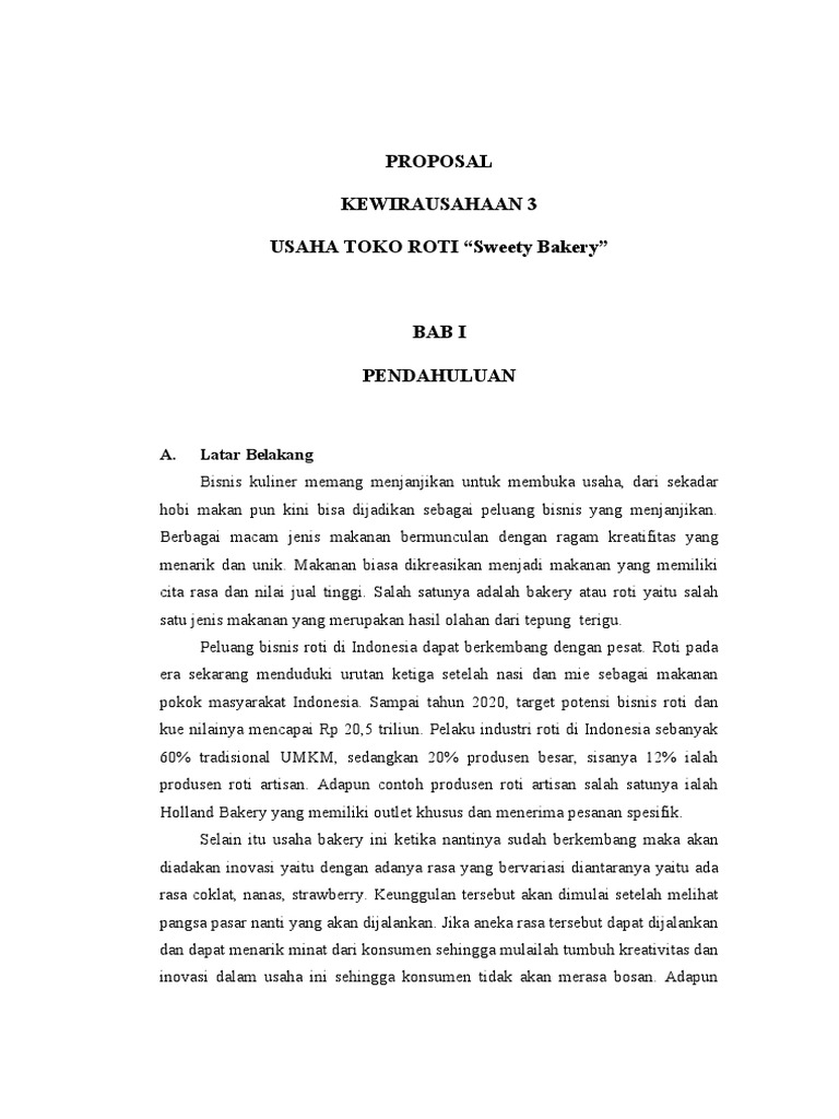 Proposal Usaha Sweety Bakery - Yosefina Gapun | PDF