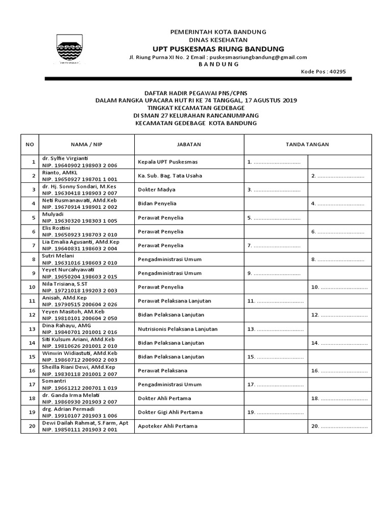 Daftar Hadir Upacara HUT RI | PDF