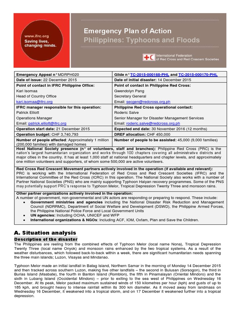 Philippines: Typhoons and Floods: Emergency Plan of Action | PDF ...