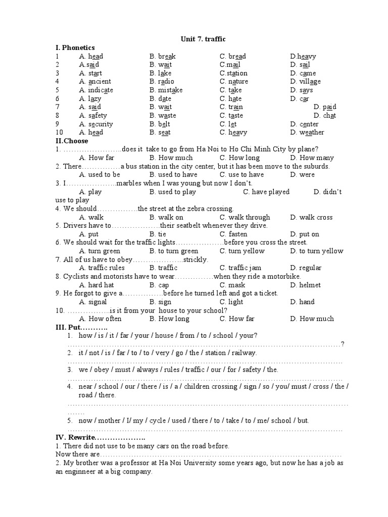 Bai Tap Unit 7 | PDF | Fare | Bus
