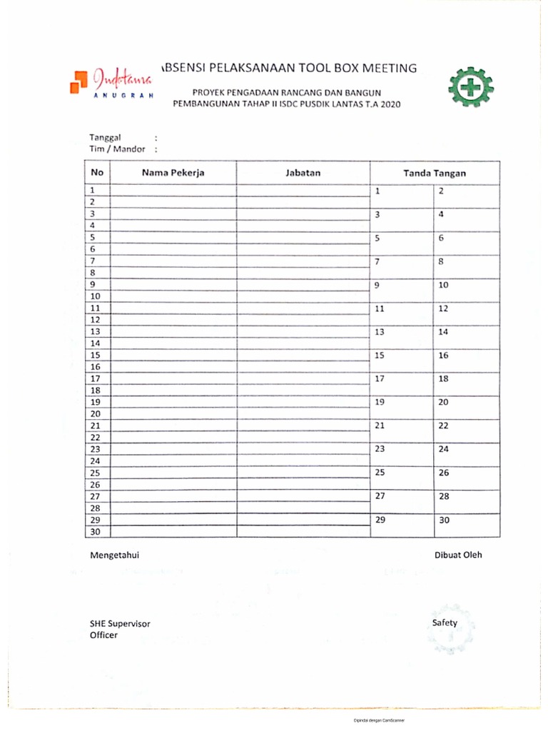Absensi Toolbox Meeting | PDF