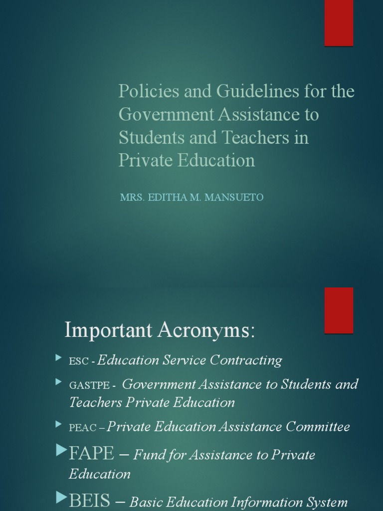 Policies and Guidelines For The Government Assistance To Students and ...