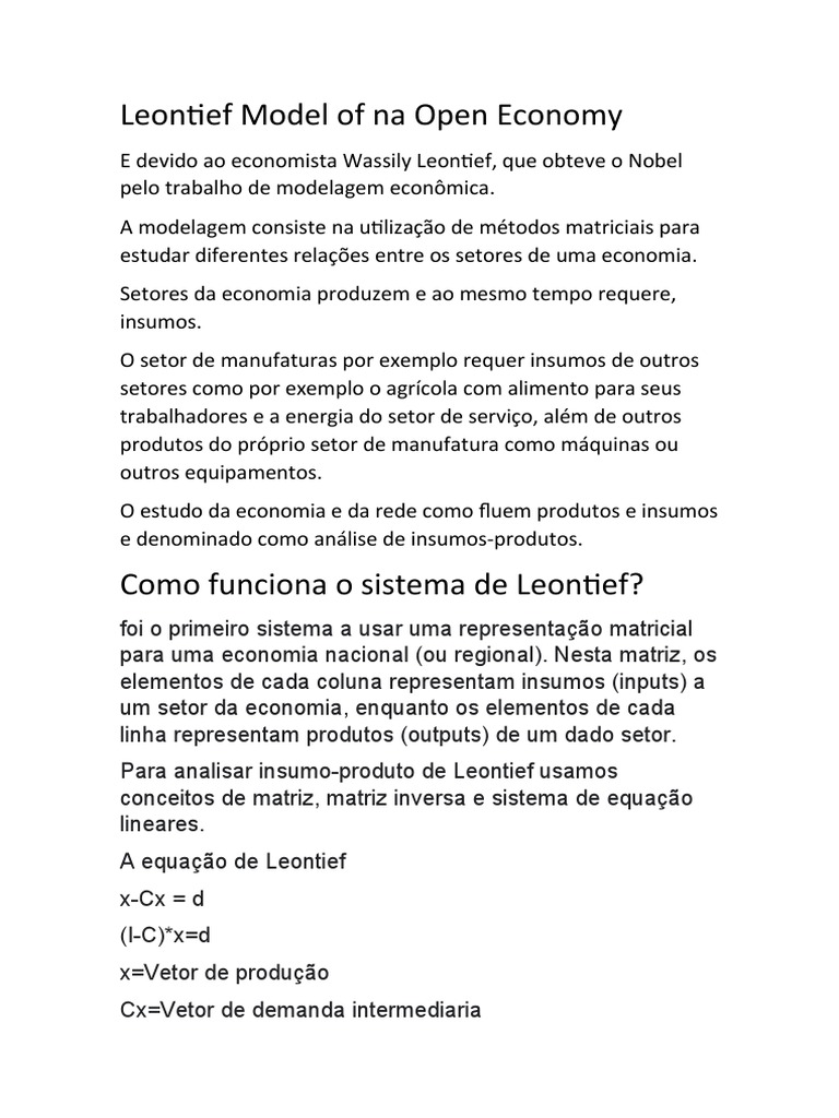Leontief Model of Na Open Economy | PDF