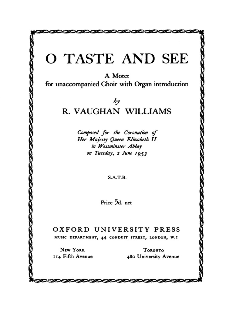 Vaughan Williams O Taste and See' | PDF