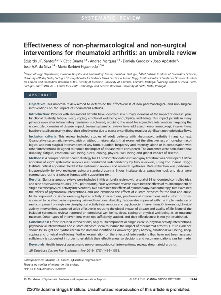 Effectiveness of Non-Pharmacological and Non-Surgical Interventions For Rheumatoid Arthritis. An ...