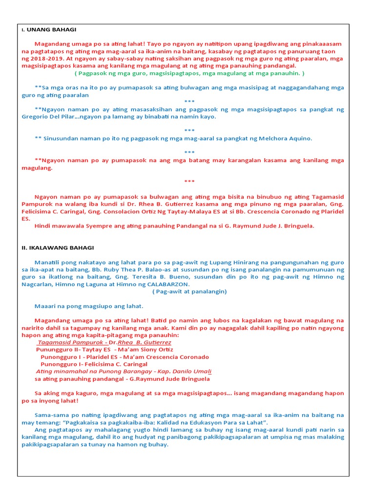 Graduation Ceremony Script - 2018 2019 | PDF