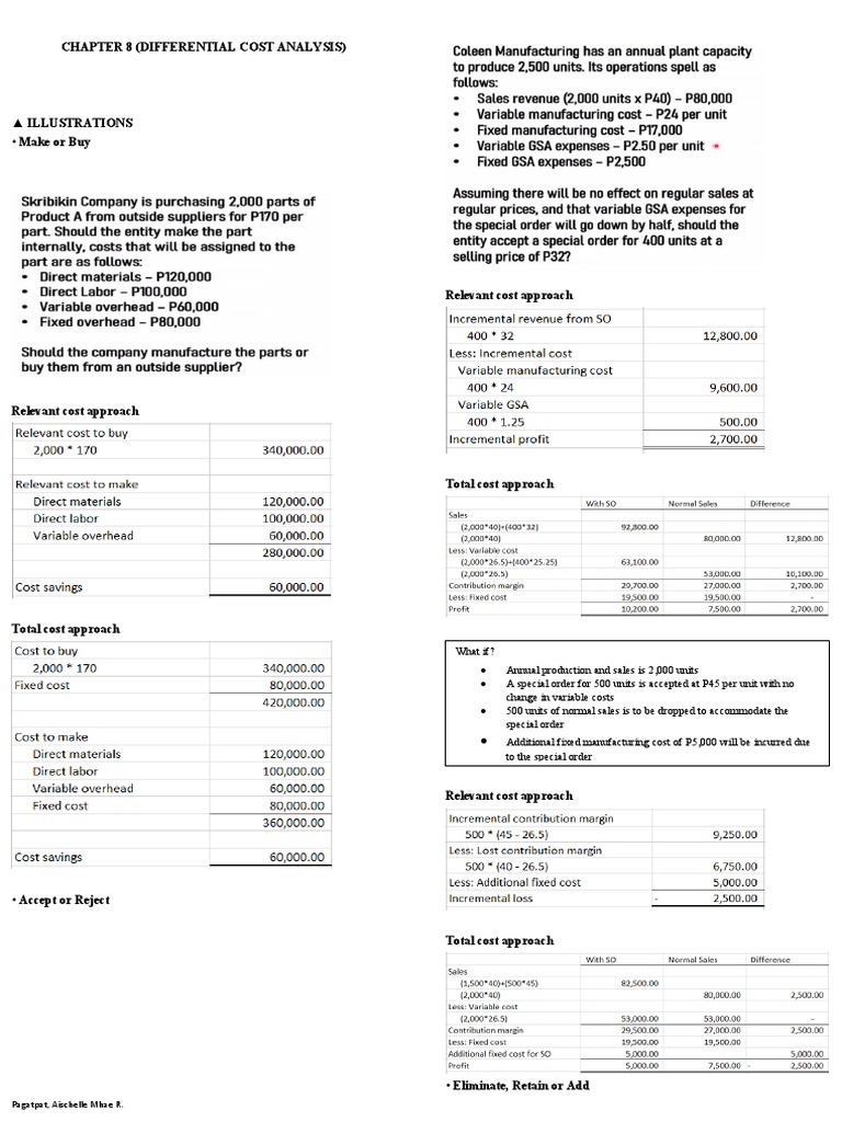 Chapter 8 (Differential Cost Analysis) : Pagatpat, Aischelle Mhae R | PDF