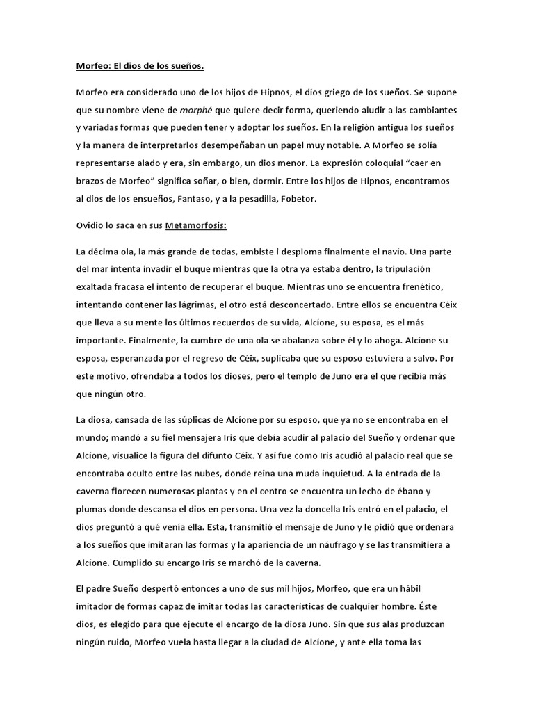 Morfeo: Dios Griego de los Sueños | PDF | Sueño | Religión y creencia