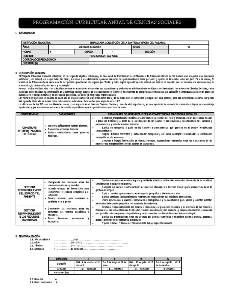 1ro Programacion Anual Cs Soc | PDF | Evaluación | Entorno natural