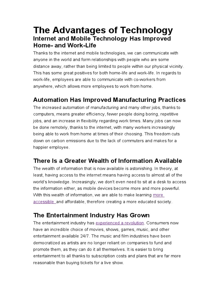 The Advantages of Technology | PDF | Telecommuting | Automation