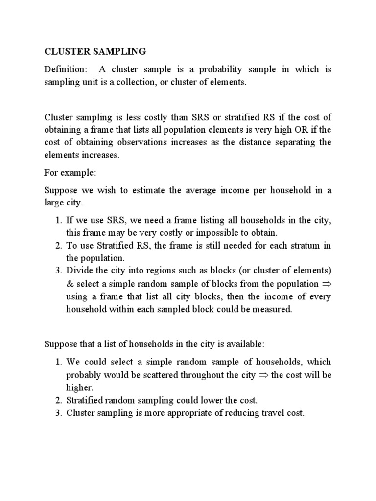 CLUSTER SAMPLING DEFINITION AND EXAMPLES | PDF | Sampling (Statistics ...