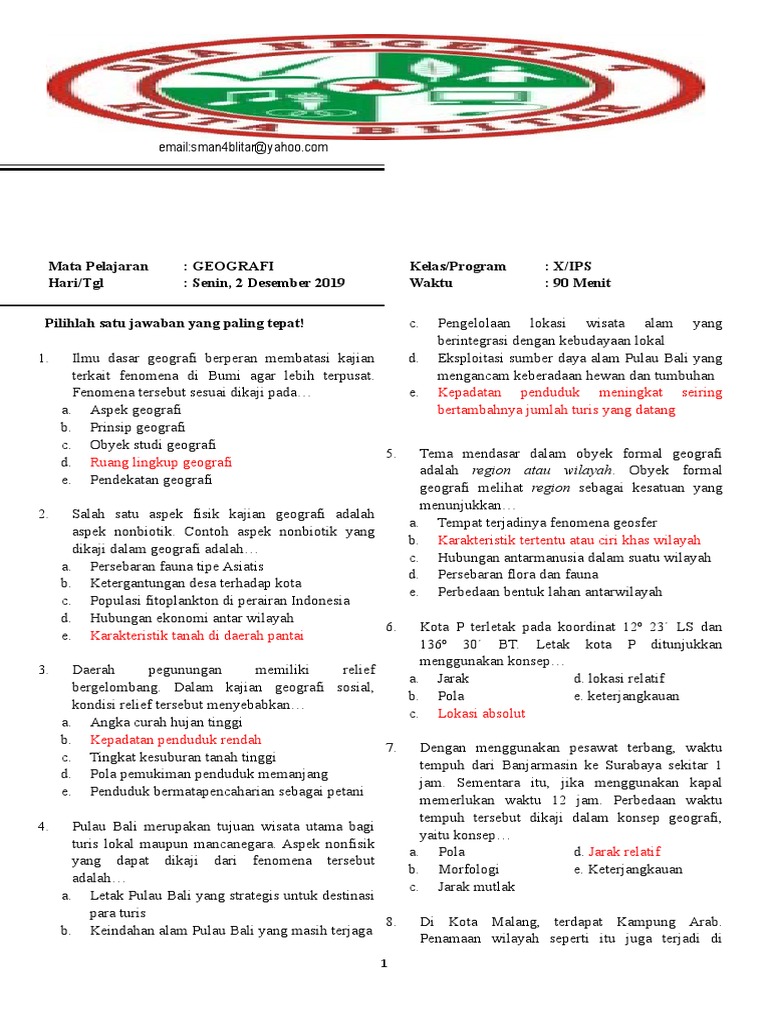 Uas Geo X Gasal 2019 2020 | PDF
