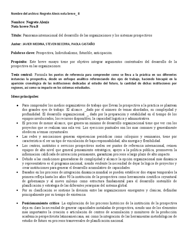 Nota Breve N8 Alexis Negrete | PDF | Planificación | Business