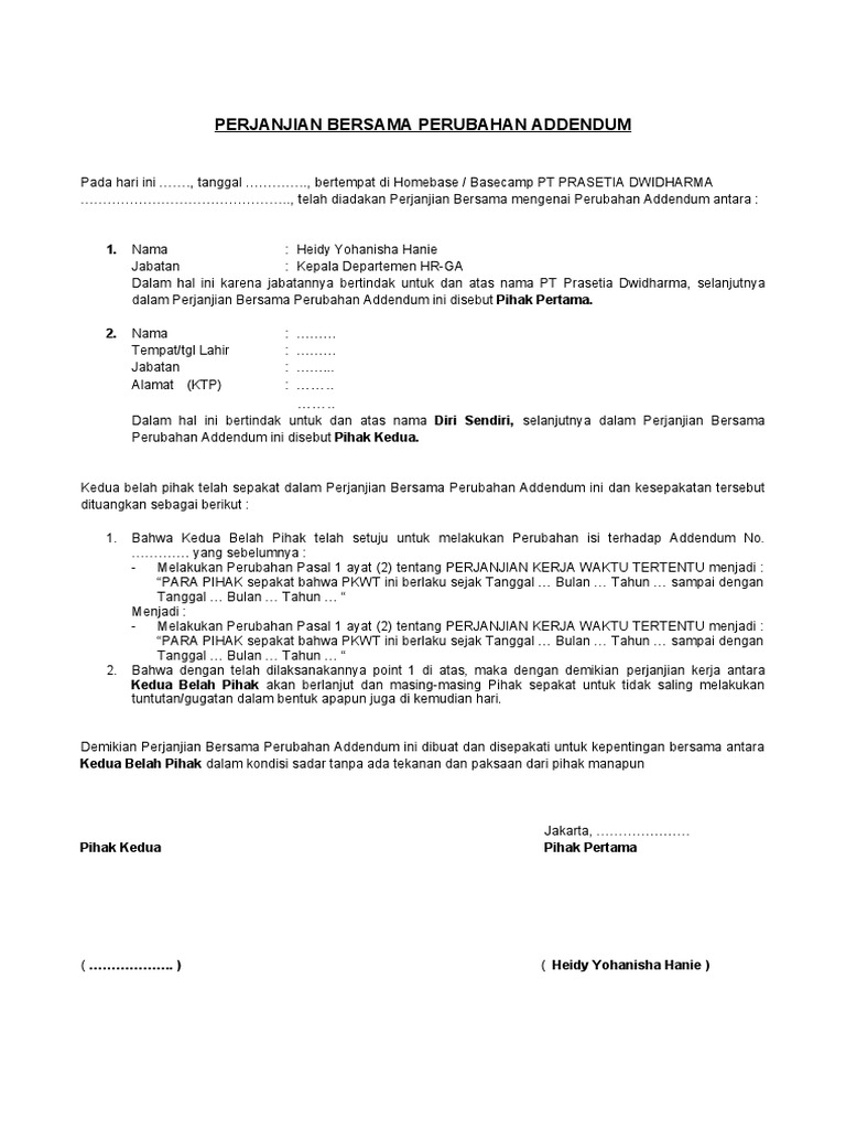 Surat Perjanjian Bersama Perubahan Addendum | PDF