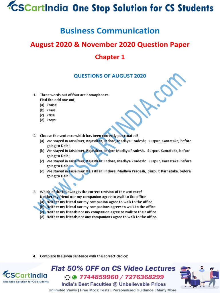 CSEET Business Communication Question Paper August 2020 To May 2021 ...